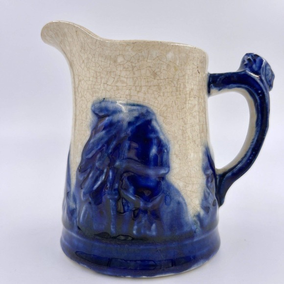 Unmarked | Dining | Vintage Stoneware Creamer Sleepy Eye Indian Blue ...